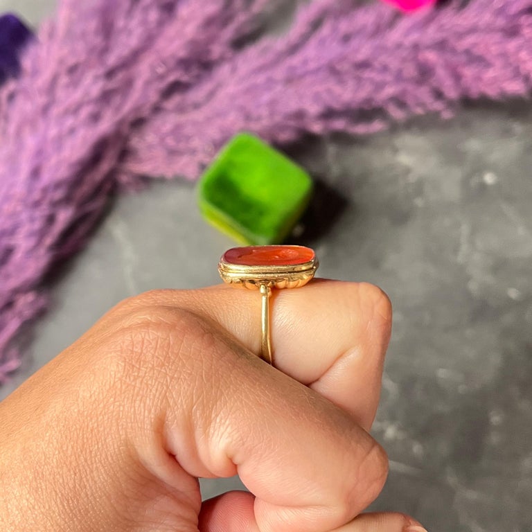 Hellenistic Victorian Carnelian Intaglio 14 Karat Yellow Gold Julius ...