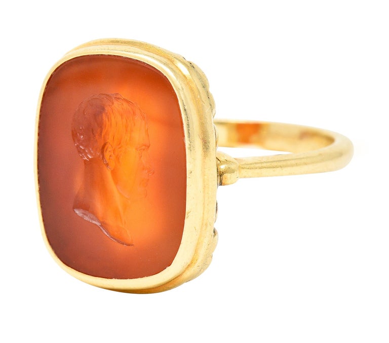 Hellenistic Victorian Carnelian Intaglio 14 Karat Yellow Gold Julius ...