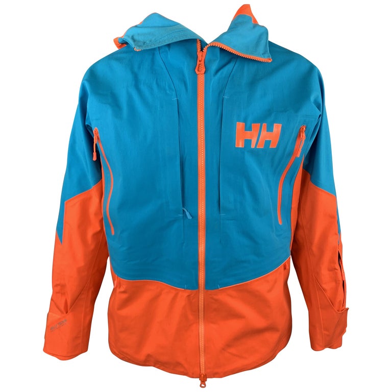 HELLY HANSEN Size M Aqua Blue and Orange Color Block Ski Jacket at 1stDibs