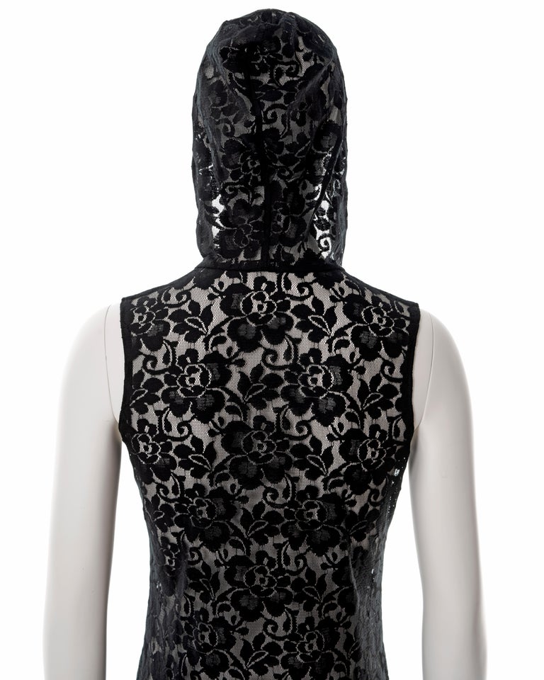Helmut Lang black lace hooded shift dress, ss 1996 For Sale at 1stDibs
