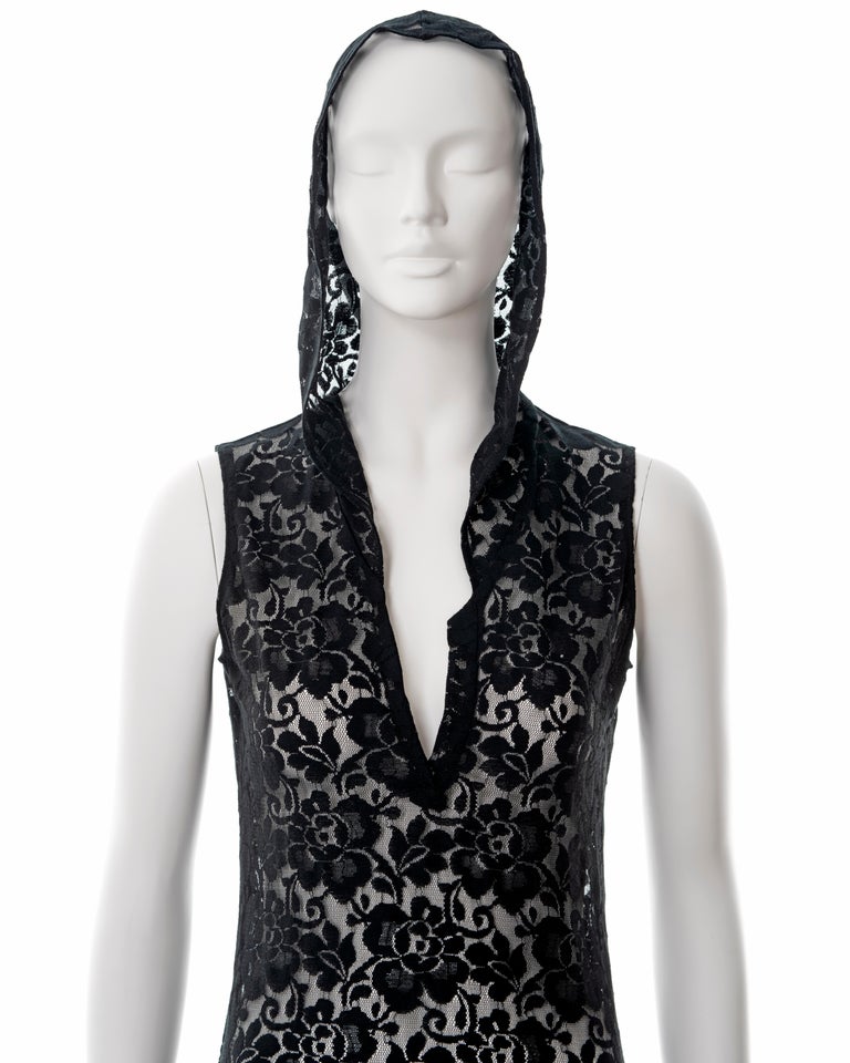 Helmut Lang black lace hooded shift dress, ss 1996 For Sale at 1stDibs
