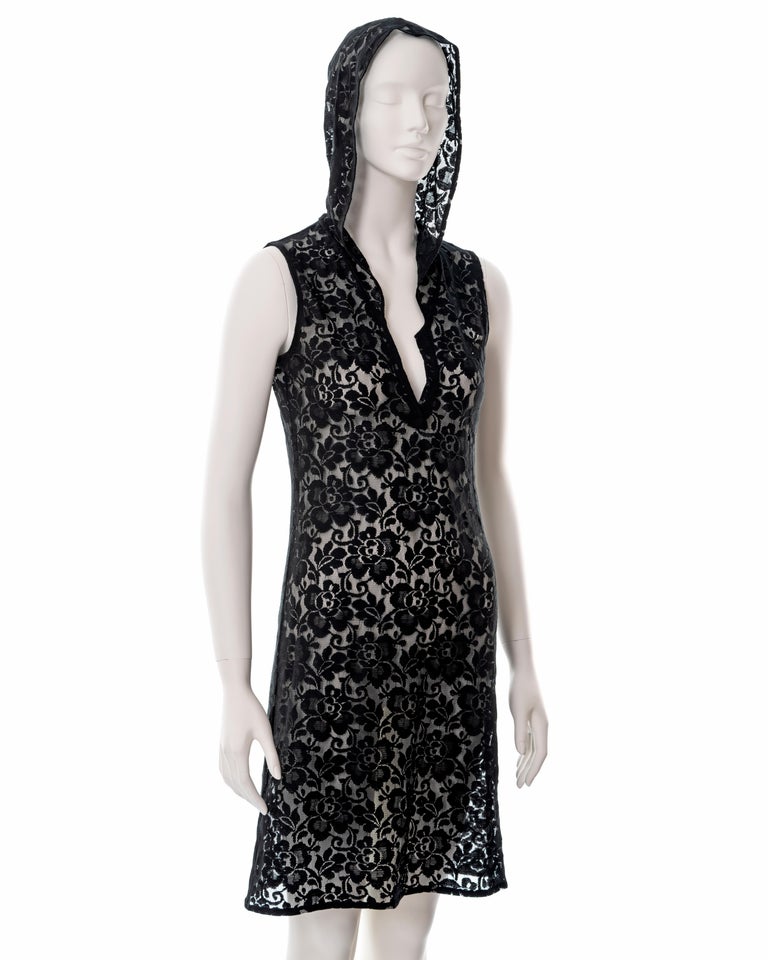 Helmut Lang black lace hooded shift dress, ss 1996 For Sale at 1stDibs