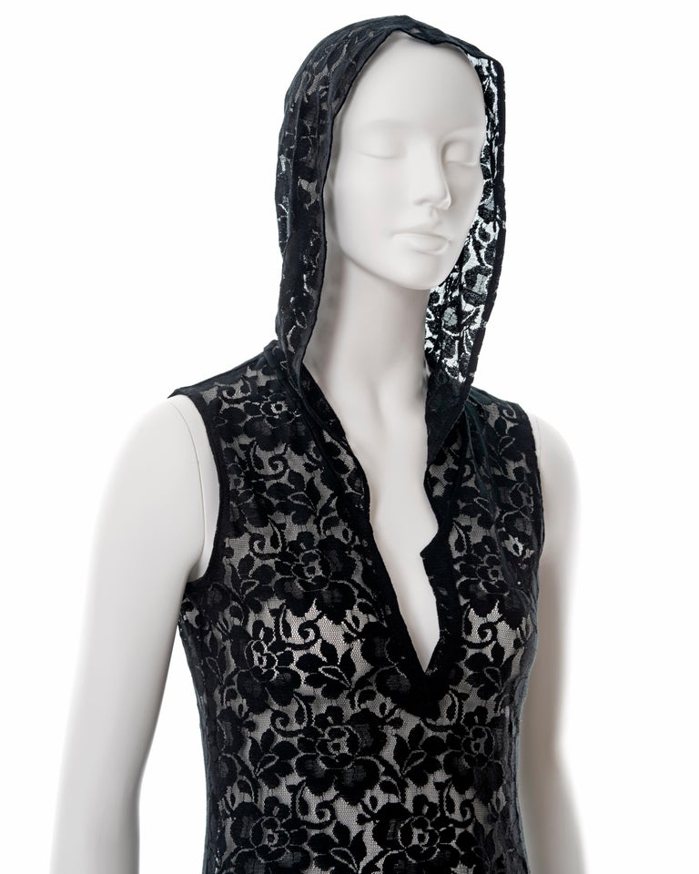 Helmut Lang black lace hooded shift dress, ss 1996 For Sale at 1stDibs