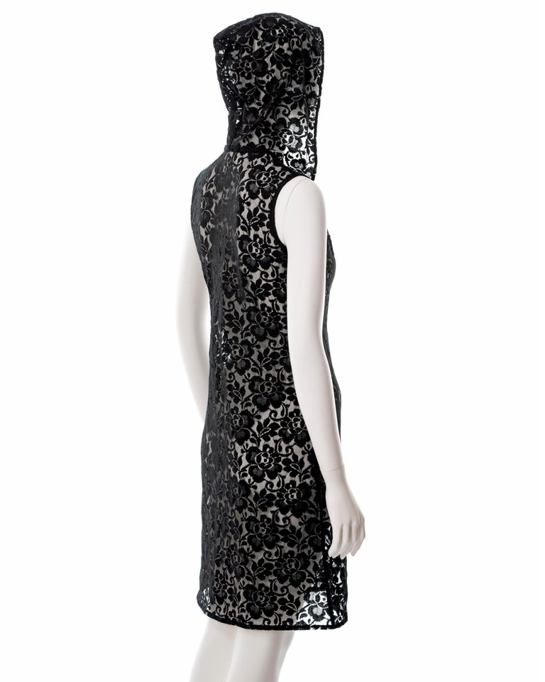 Helmut Lang black lace hooded shift dress, ss 1996 For Sale at 1stDibs