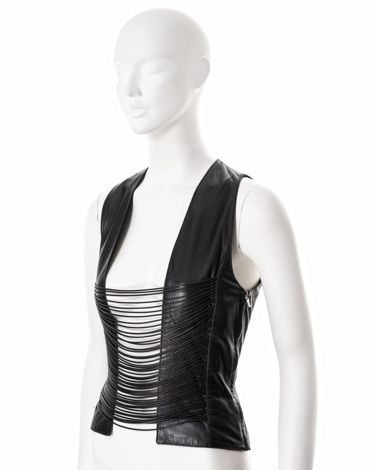 Helmut Lang black leather open-front corset top, fw 1992 at 1stDibs