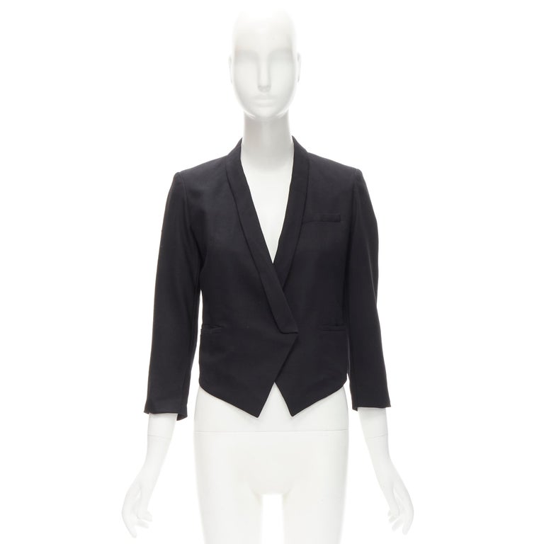 HELMUT LANG black wool slim label wrap cut out back blazer US2 S For ...