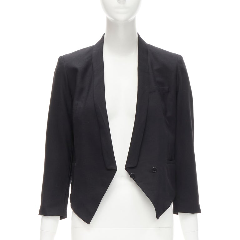 HELMUT LANG black wool slim label wrap cut out back blazer US2 S For ...