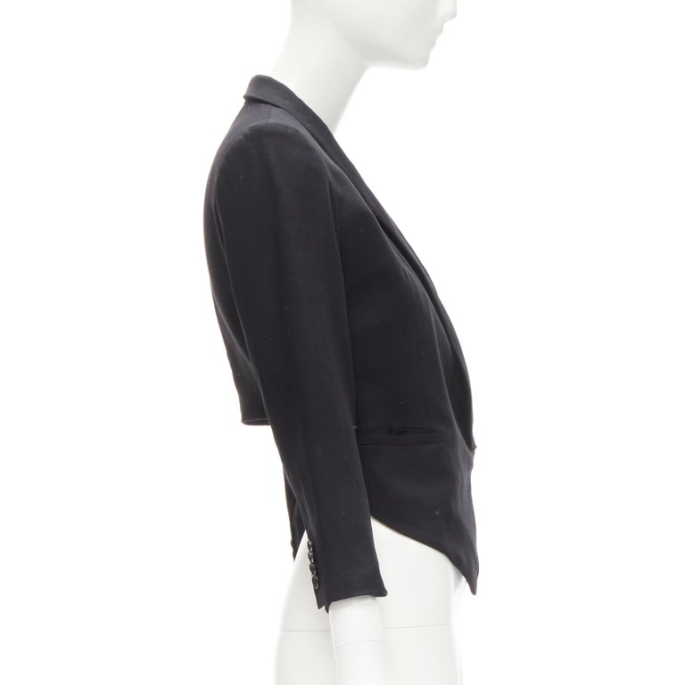 HELMUT LANG black wool slim label wrap cut out back blazer US2 S For ...