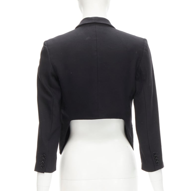 HELMUT LANG black wool slim label wrap cut out back blazer US2 S For ...