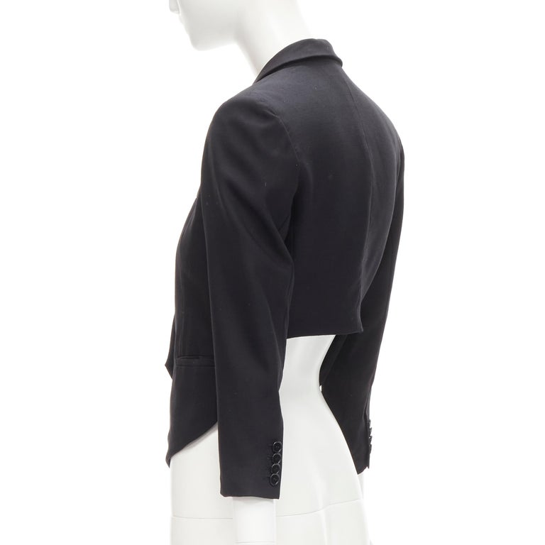 HELMUT LANG black wool slim label wrap cut out back blazer US2 S For ...