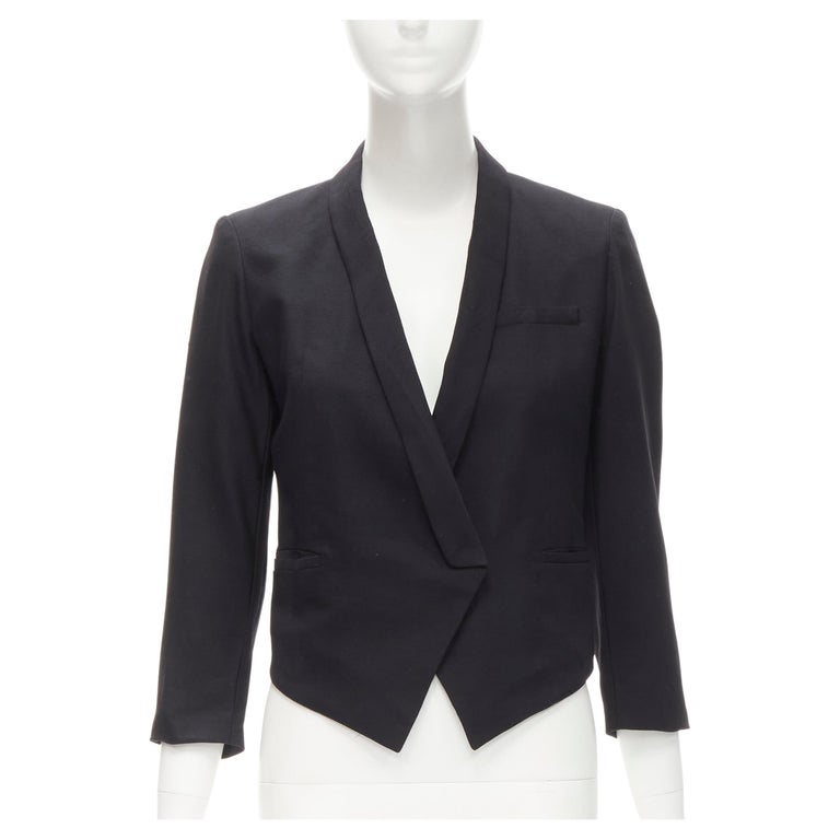 HELMUT LANG black wool slim label wrap cut out back blazer US2 S For ...