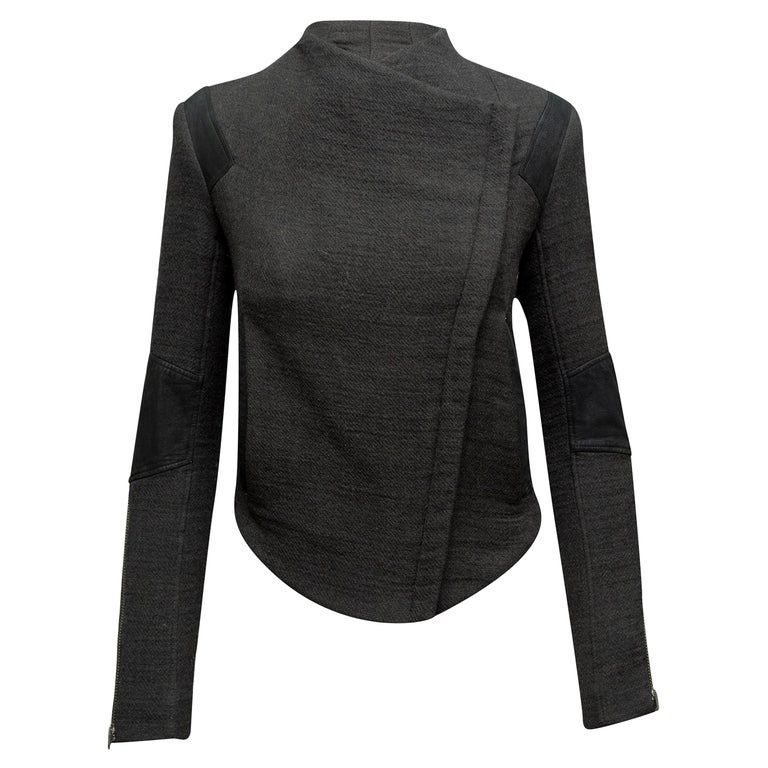 Helmut Lang Grey and Black Wool and Leather Moto Jacket For Sale at 1stDibs