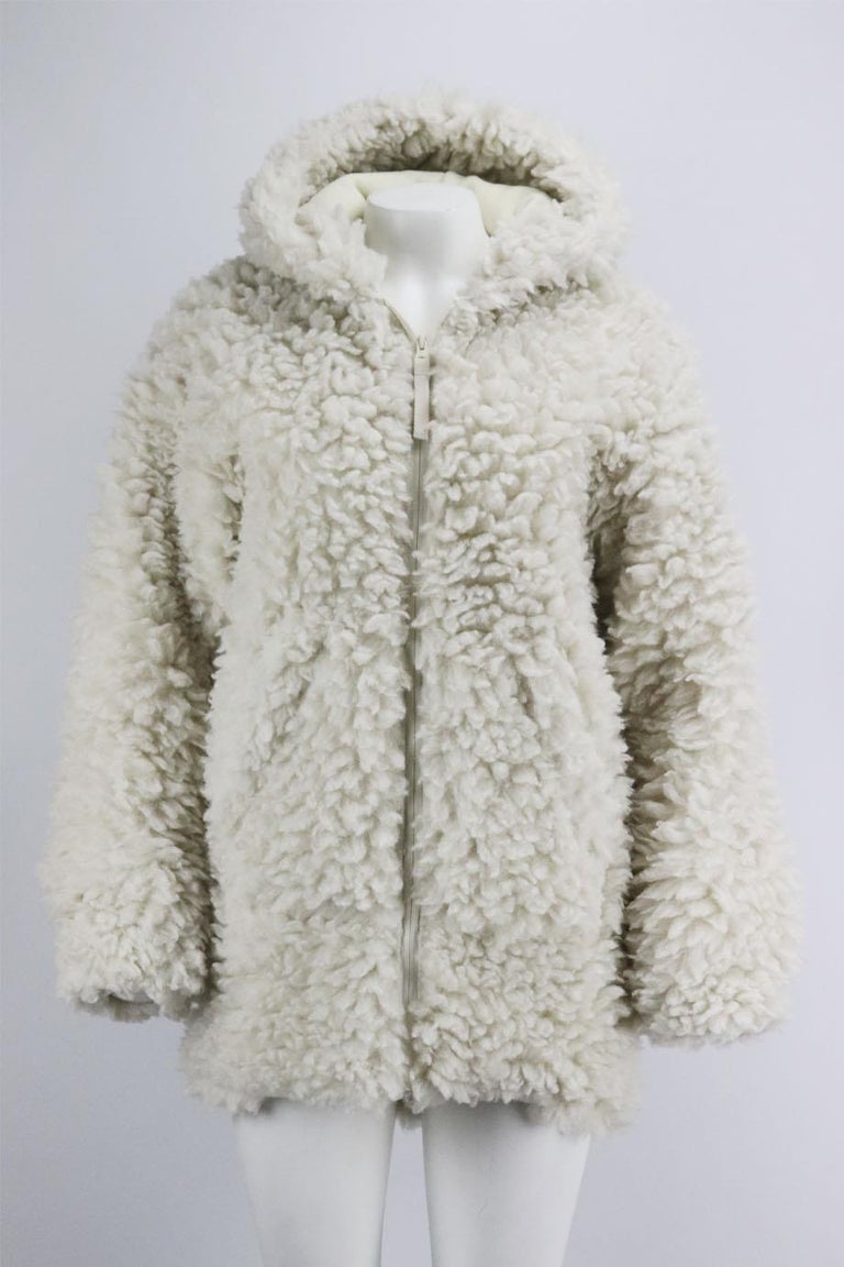 Helmut Lang Hooded Faux Shearling Coat Xsmall For Sale at 1stDibs