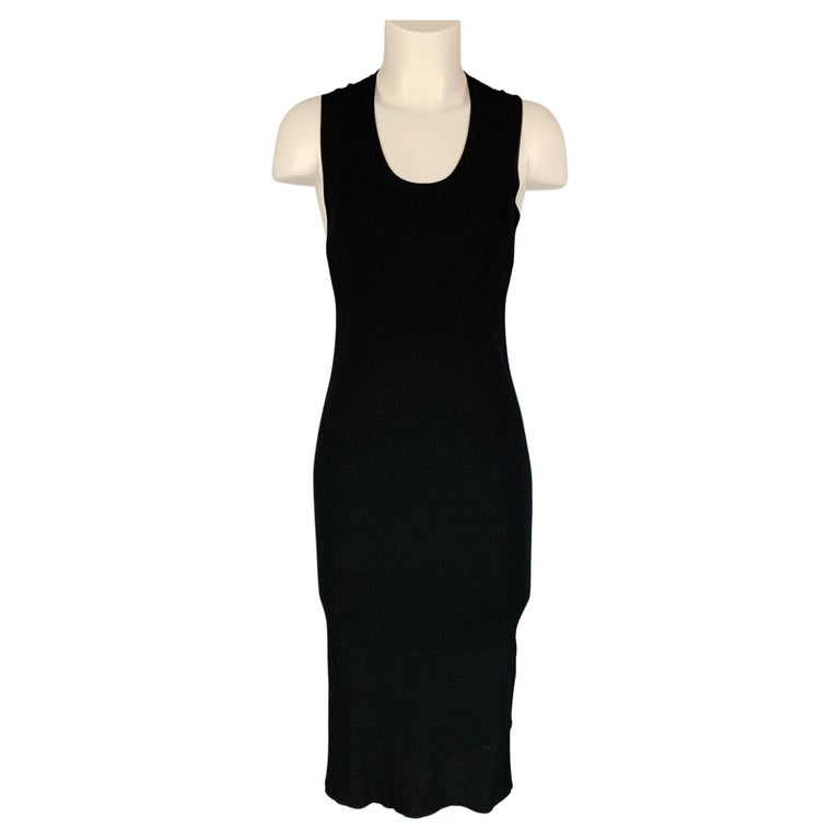 HELMUT LANG Size L Black Ribbed Twisted Back Tank Dress For Sale at 1stDibs