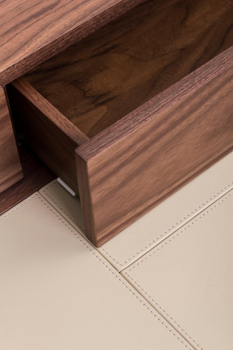 Hemingway Desk, Solid American Walnut Base, Leather Top, Lacquered Iron ...