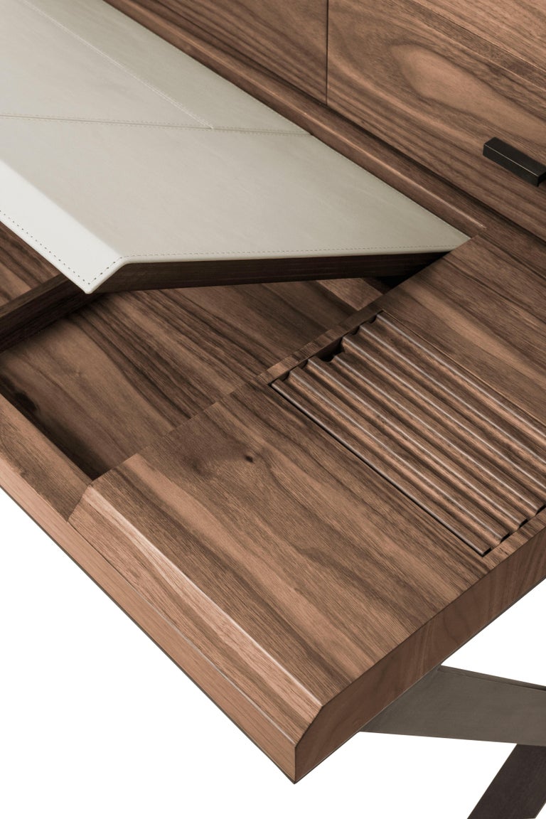 Hemingway Desk, Solid American Walnut Base, Leather Top, Lacquered Iron ...