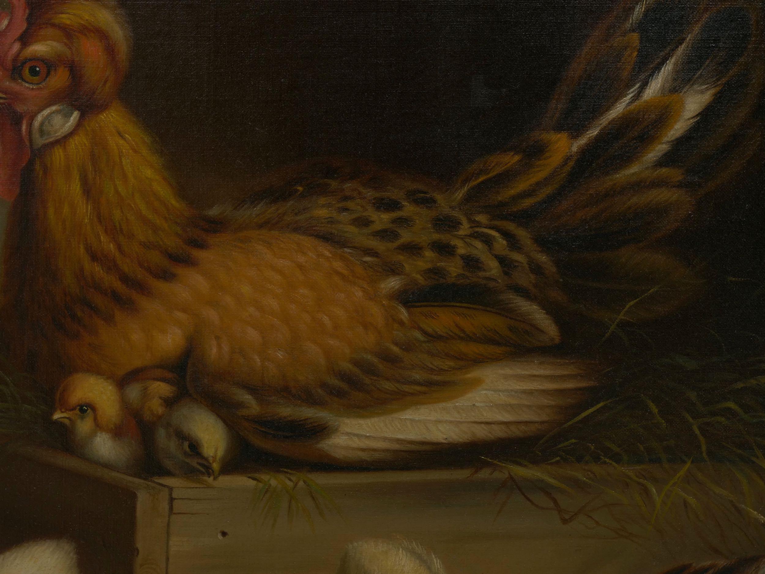 “Hen and Chicks” '1867' Antique Oil Painting by Andrea Cherubini ...