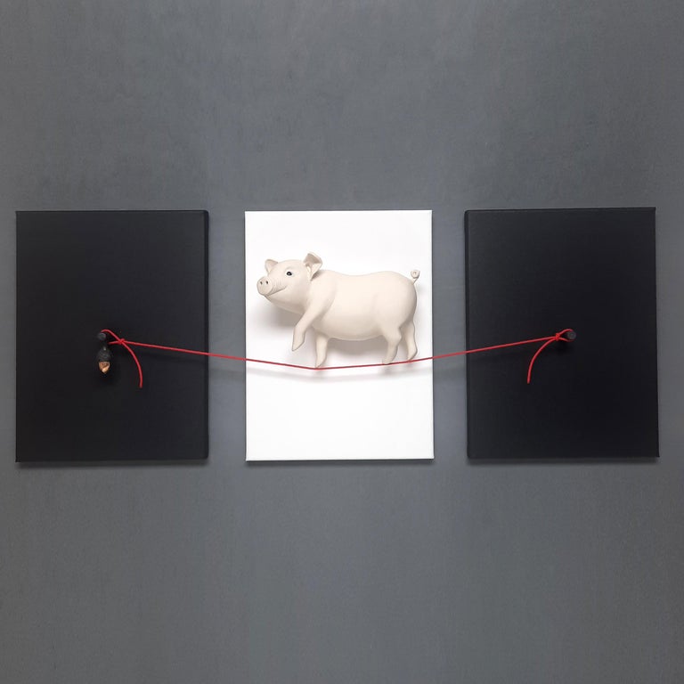 Henk Jan Sanderman - When Pigs Fly (White) - sculpture bronze cast ...
