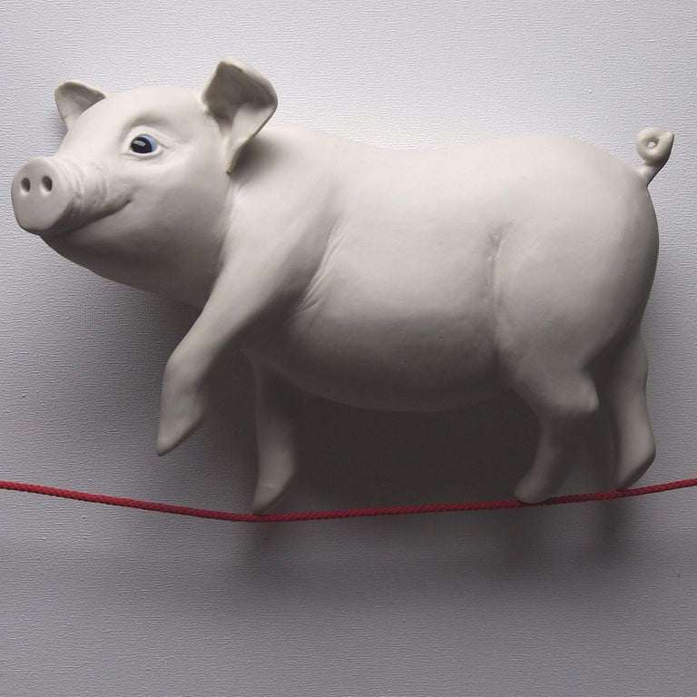 Henk Jan Sanderman - When Pigs Fly (White) - sculpture bronze cast ...