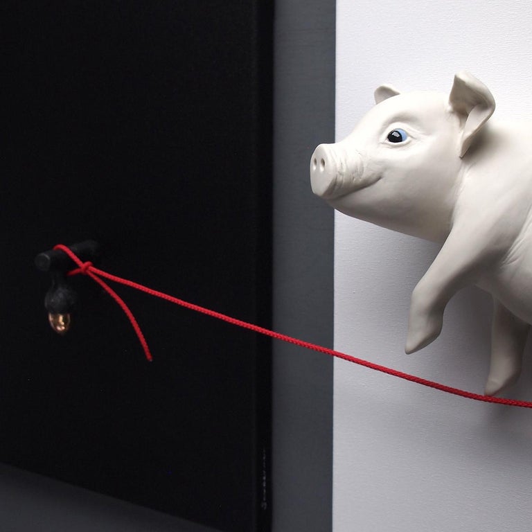 Henk Jan Sanderman - When Pigs Fly (White) - sculpture bronze cast ...
