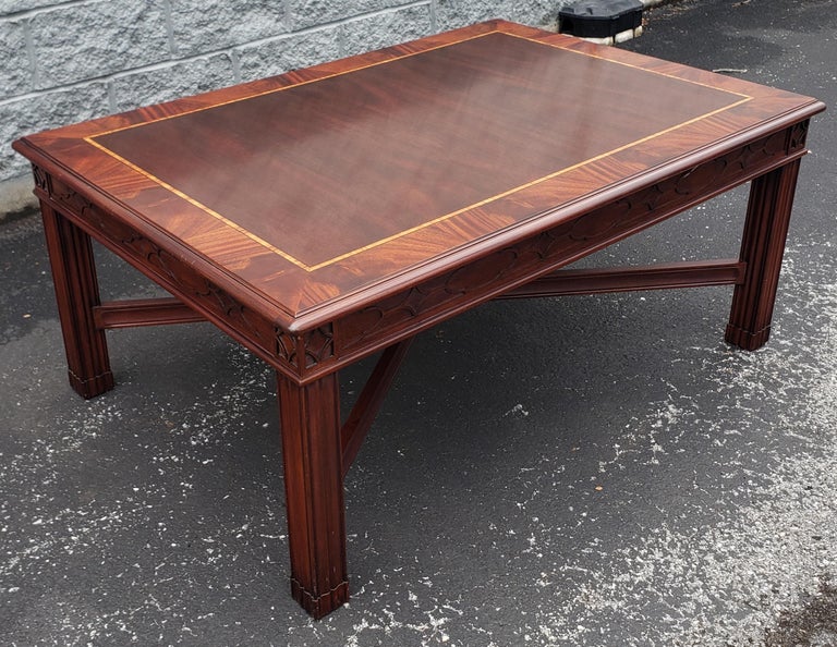 Henkel Harris Banded Flame Mahogany and Tulipwood Inlay Coffee Table w ...