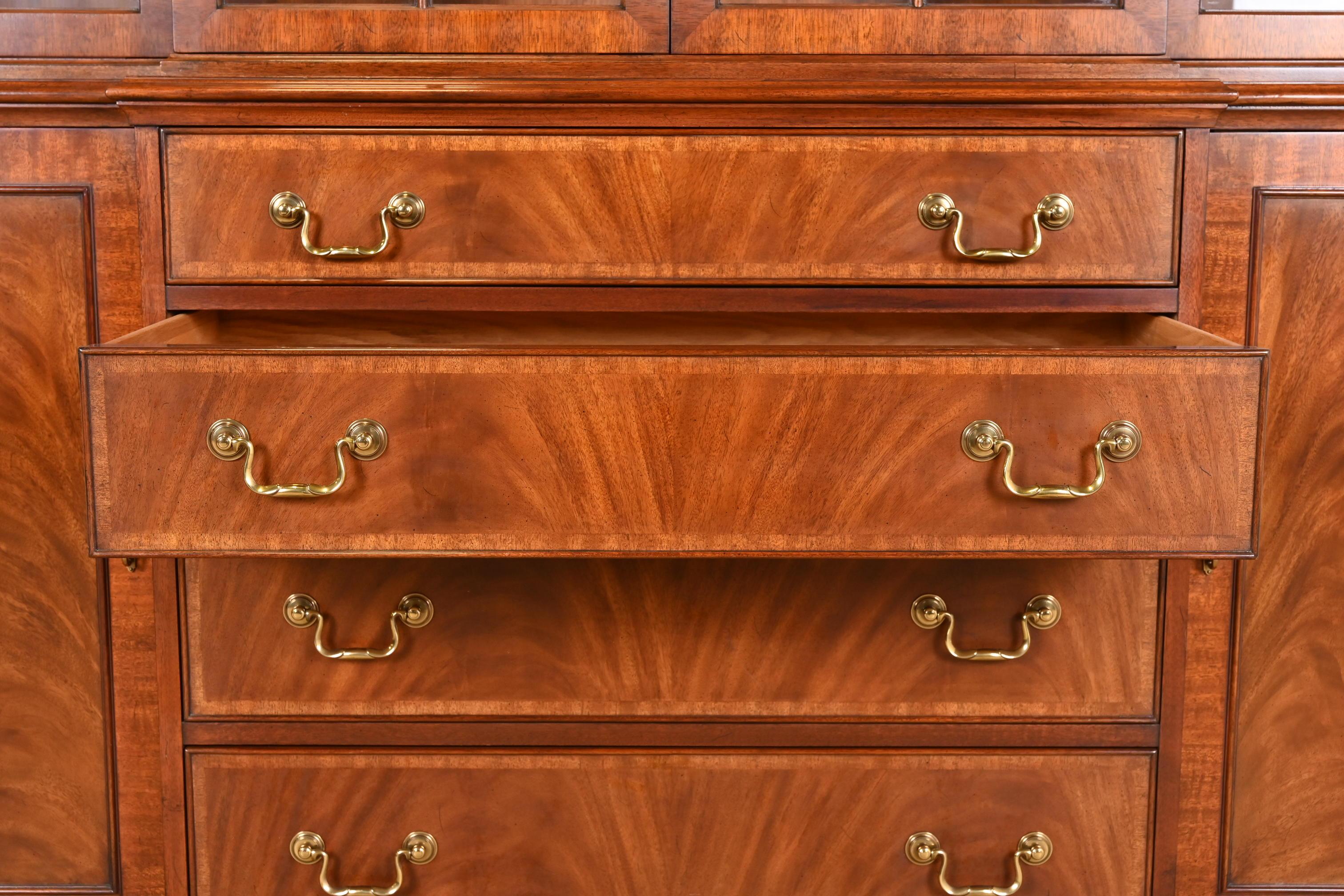 Henkel Harris Georgian Carved Flame Mahogany Lighted Breakfront ...