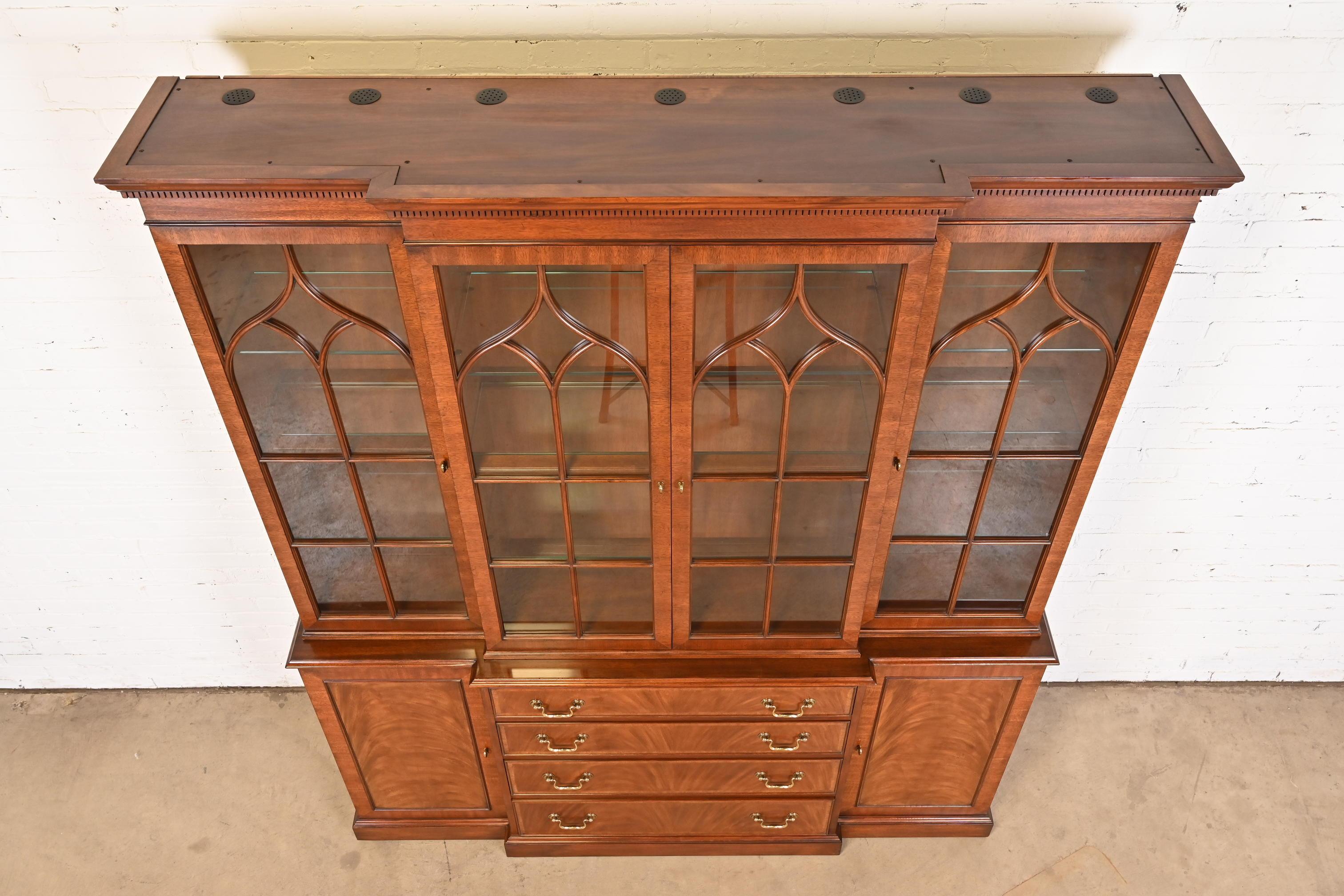Henkel Harris Georgian Carved Flame Mahogany Lighted Breakfront ...