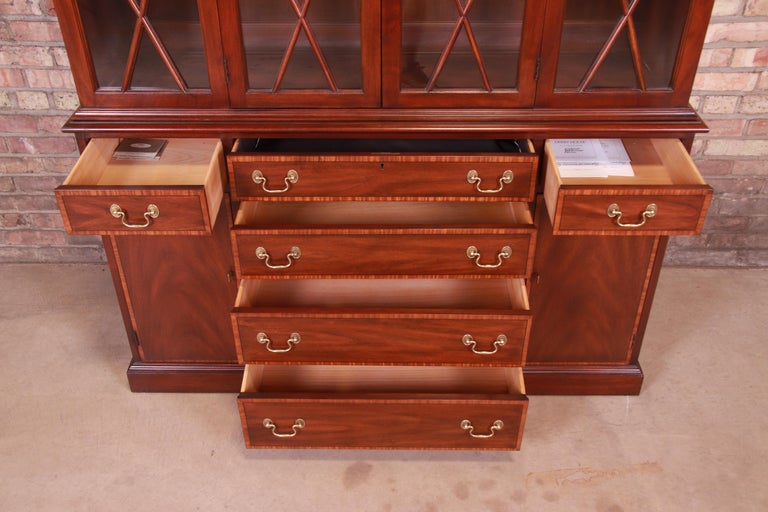 Henkel Harris Georgian Mahogany Breakfront Bookcase Cabinet at 1stDibs