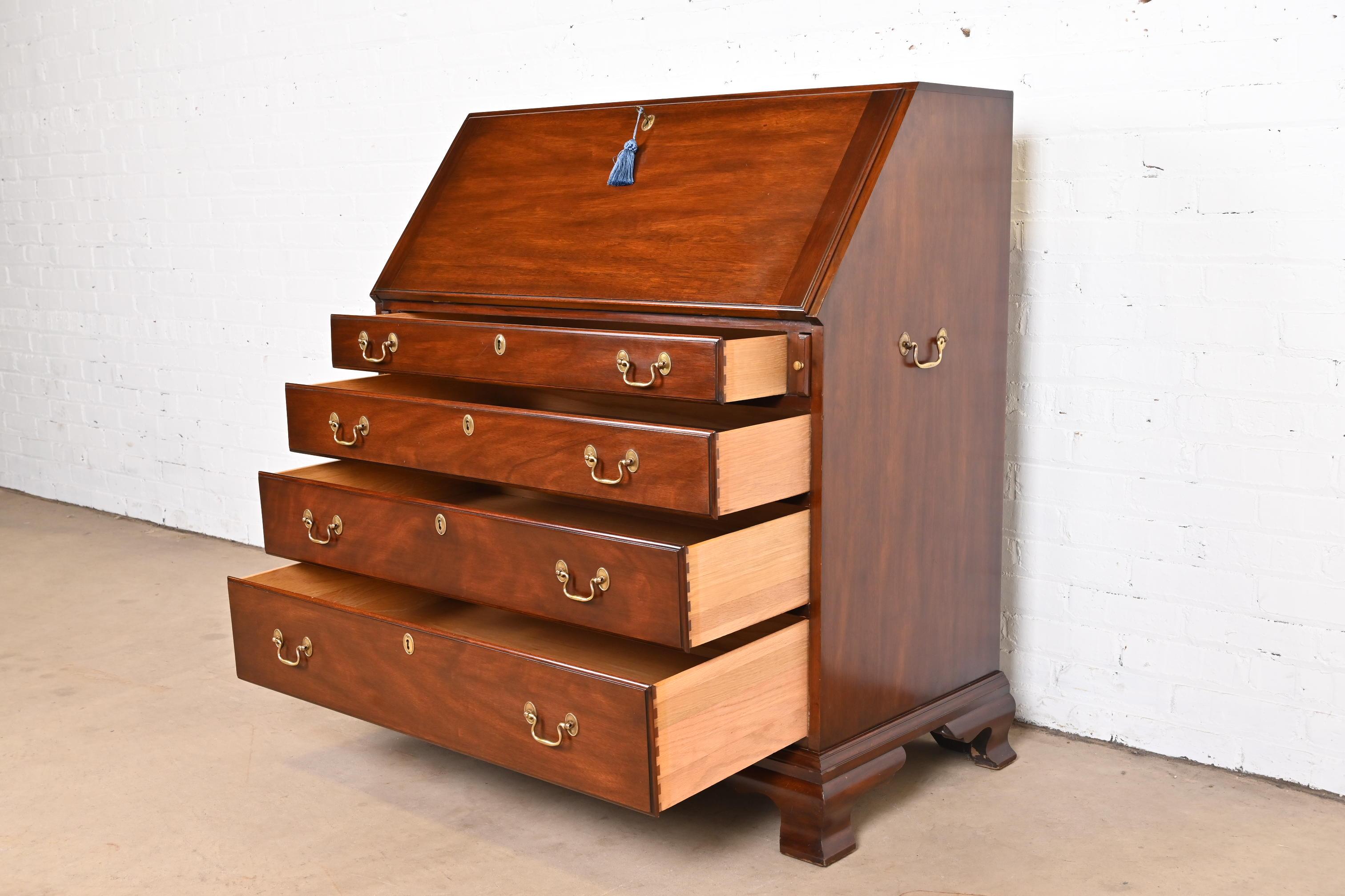 Henkel Harris Georgian Solid Mahogany Slant Front Secretary Desk at 1stDibs