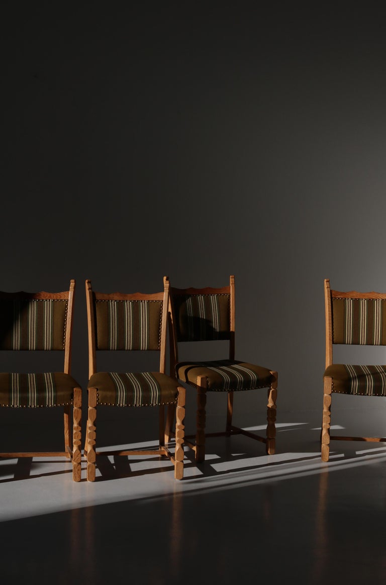 Henning Kjærnulf Set Of Dining Chairs In Oak And Olmerdug Wool Fabric
