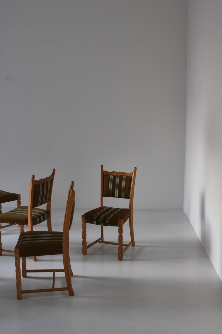 Henning Kjærnulf Set Of Dining Chairs In Oak And Olmerdug Wool Fabric
