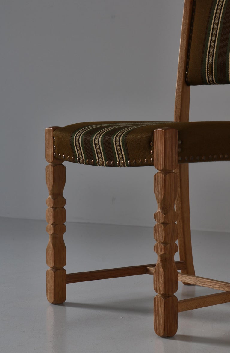 Henning Kjærnulf Set Of Dining Chairs In Oak And Olmerdug Wool Fabric