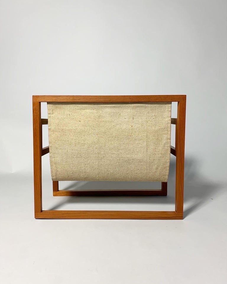 Henning Wind Hansen Magazine Rack Teak Linen Danish 1960s For Sale at ...