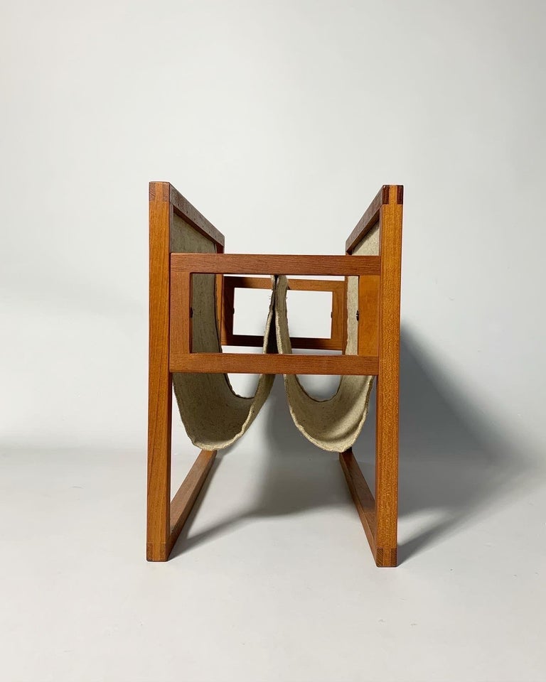 Henning Wind Hansen Magazine Rack Teak Linen Danish 1960s For Sale at ...