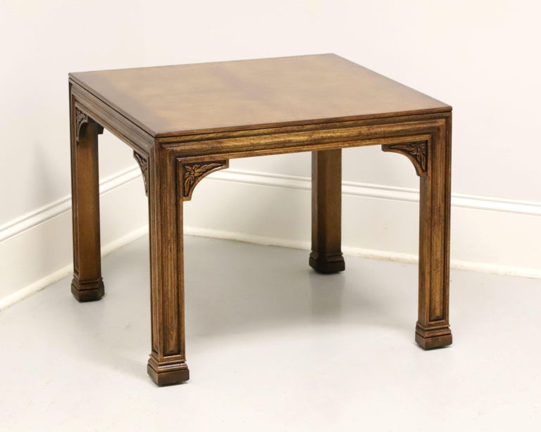 HENREDON Burl Oak French Influenced Square Side Table For Sale at 1stDibs
