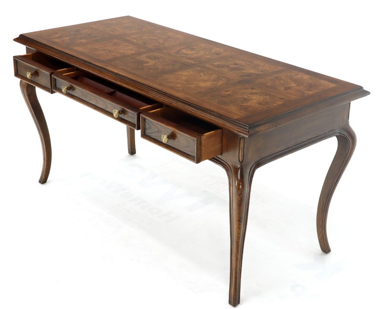 Henredon Cabriole Leg 3-Drawer Burl Wood Writing Table Desk Console at ...