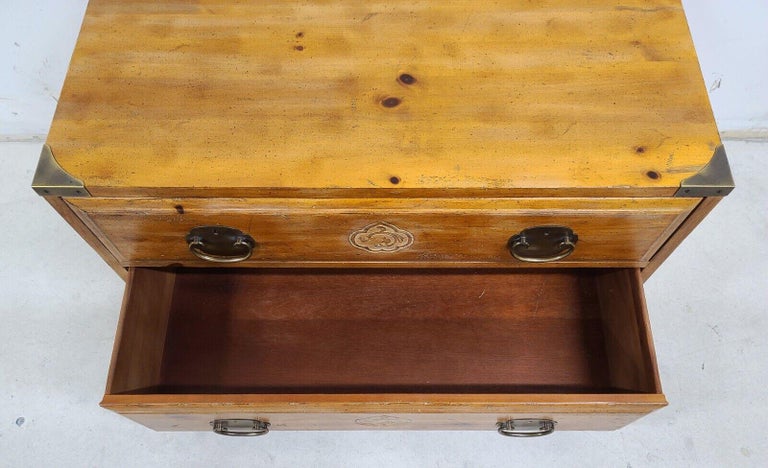 HENREDON Campaign Asian Style Chest Bench TV Table For Sale at 1stDibs