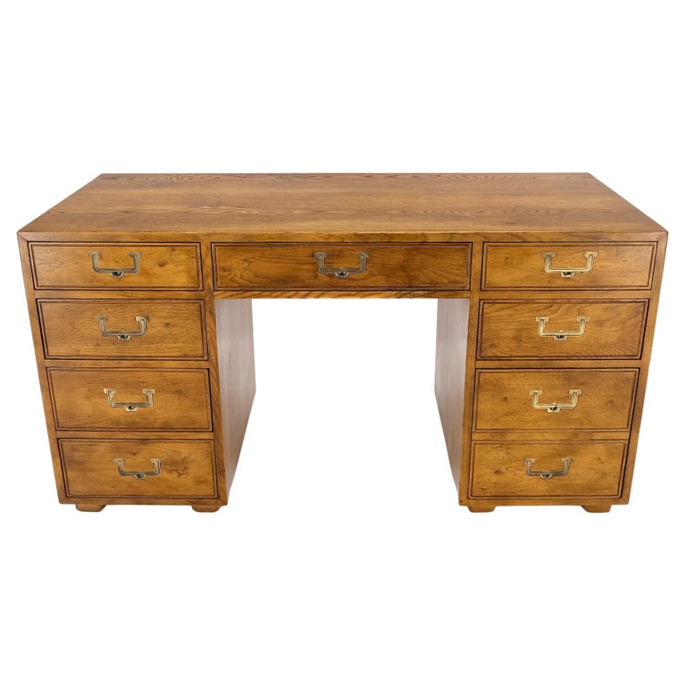 Henredon Campaign Style Mid-Century Modern Desk W/ Brass Drop Pulls ...