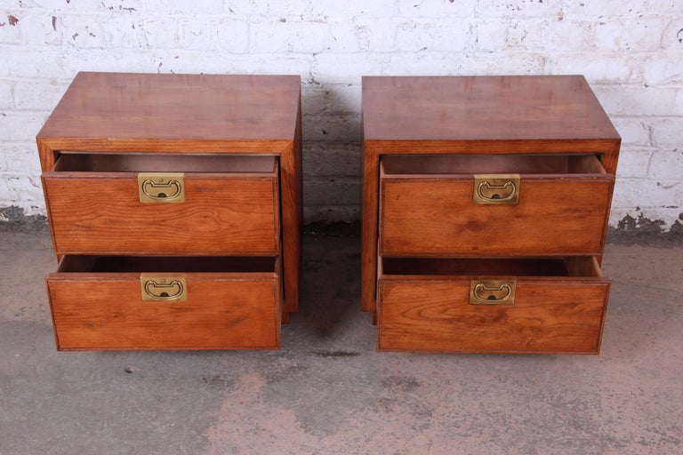Henredon Campaign Style Oak Nightstands, Pair at 1stDibs | henredon ...