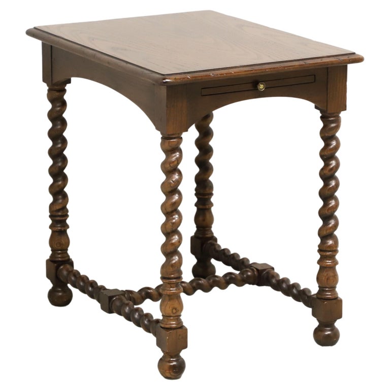 HENREDON Dark Oak French Country Side Table with Barley Twist Legs and ...