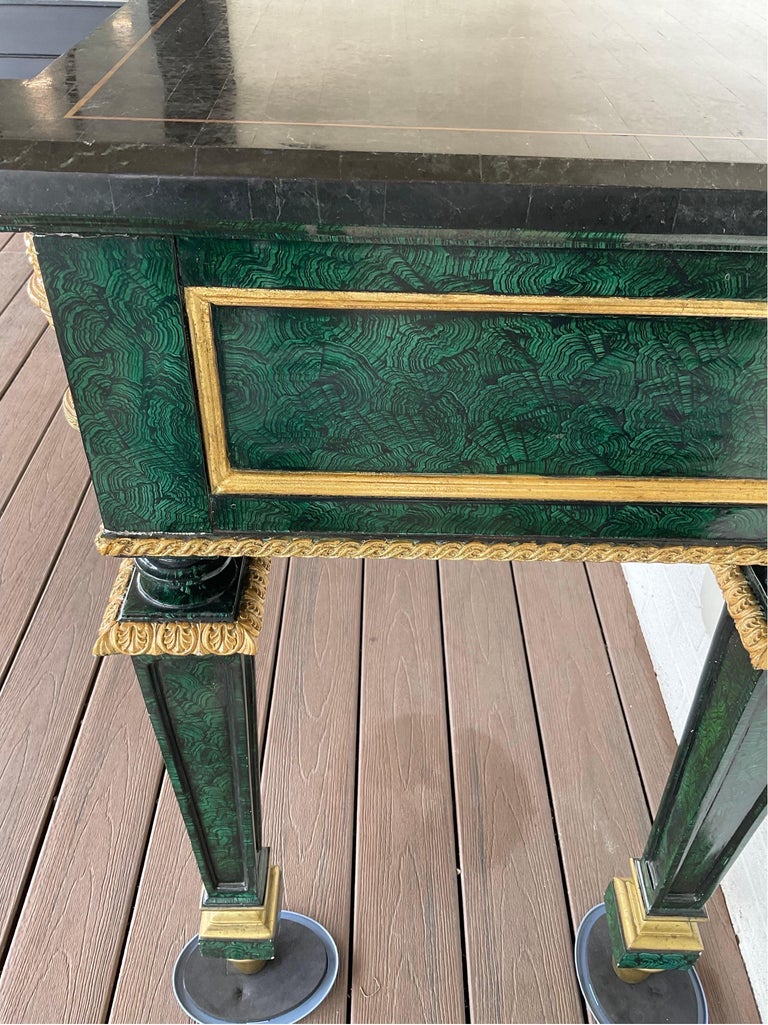 Henredon Faux Malachite Console Table For Sale at 1stDibs