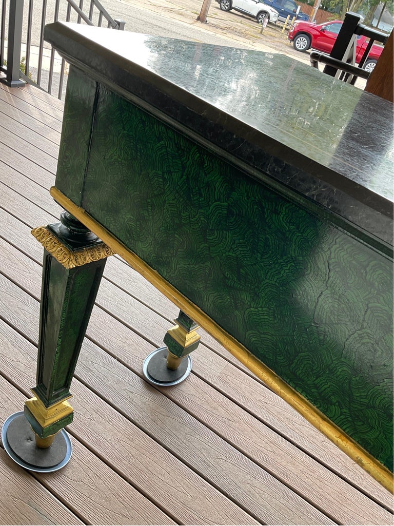 Henredon Faux Malachite Console Table For Sale at 1stDibs