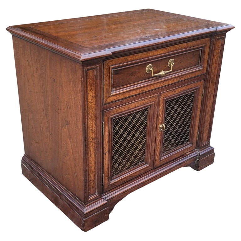 Henredon Furniture Walnut and Mission Oak French Wire Mesh Bedside ...