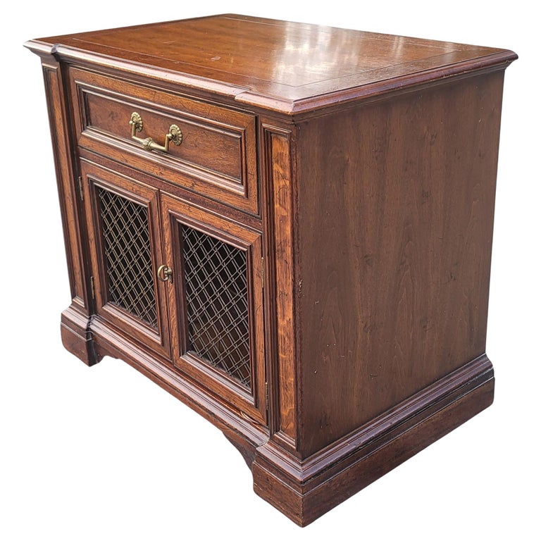 Henredon Furniture Walnut and Mission Oak French Wire Mesh Bedside ...