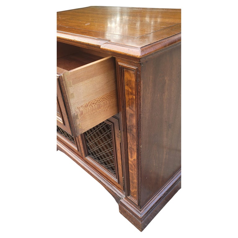 Henredon Furniture Walnut and Mission Oak French Wire Mesh Bedside ...