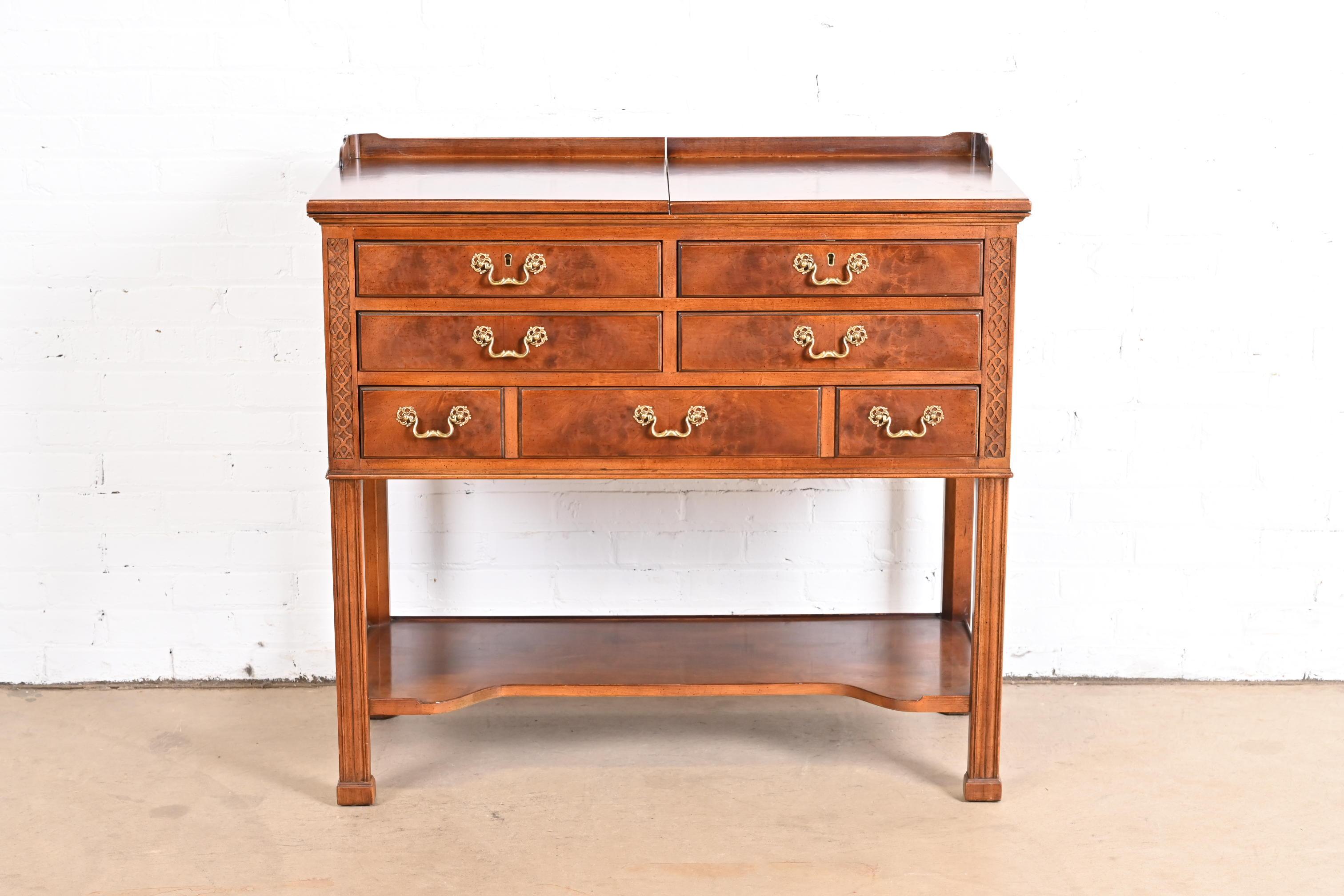 Henredon Georgian Burled Mahogany Flip Top Buffet or Bar Server at ...