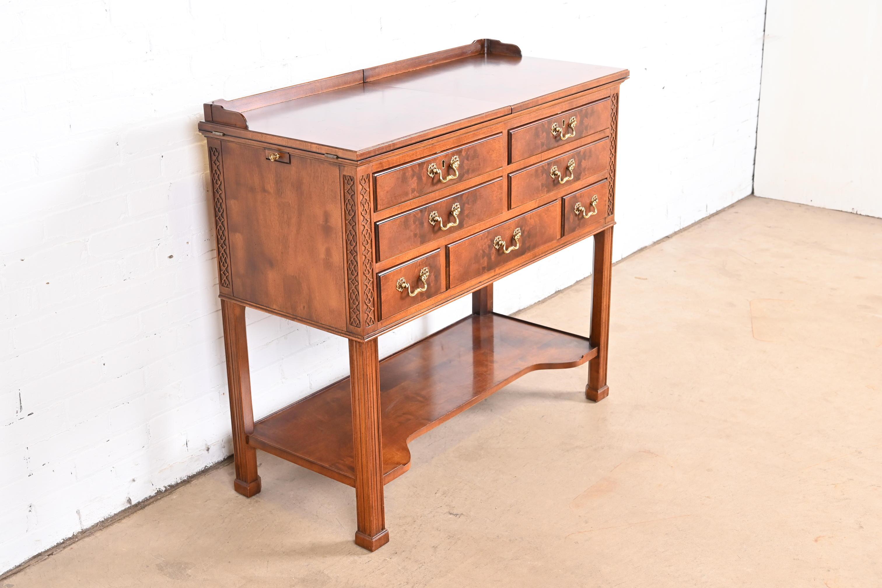 Henredon Georgian Burled Mahogany Flip Top Buffet or Bar Server at ...