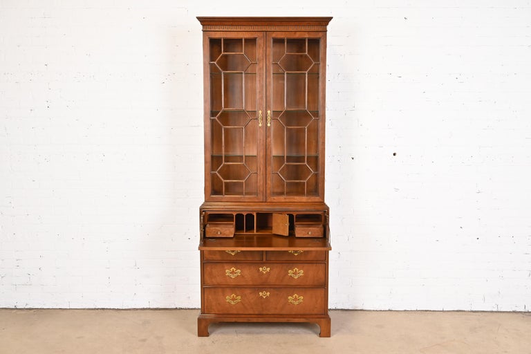 Henredon Georgian Mahogany Breakfront Bookcase Bureau with Drop Front ...