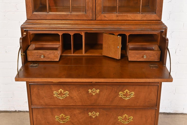 Henredon Georgian Mahogany Breakfront Bookcase Bureau with Drop Front ...