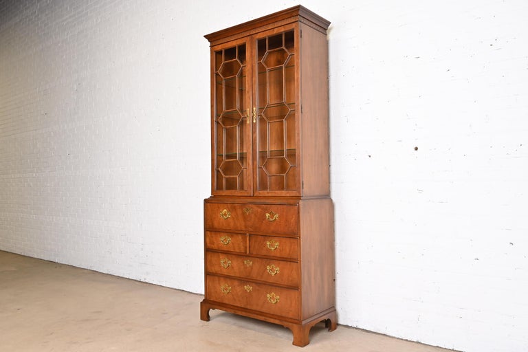 Henredon Georgian Mahogany Breakfront Bookcase Bureau with Drop Front ...
